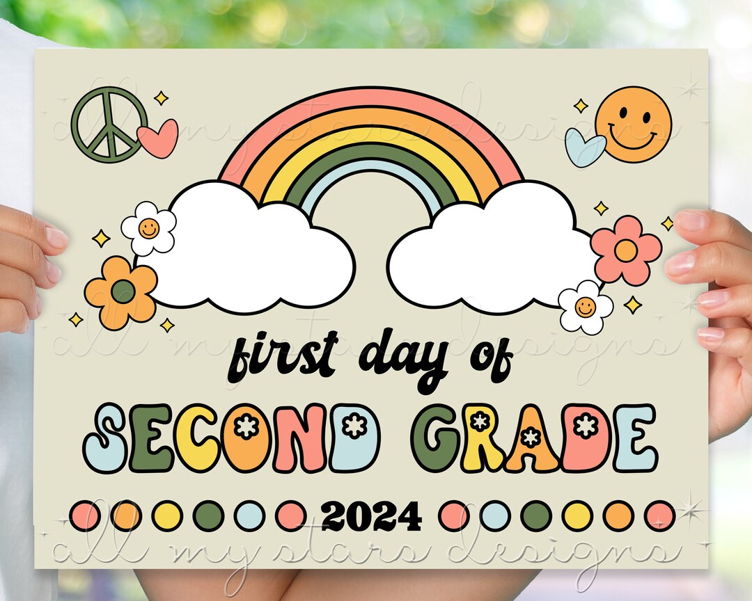 PRINTABLE First Day of Second Grade 2024 Retro Rainbow Sign Instant ...