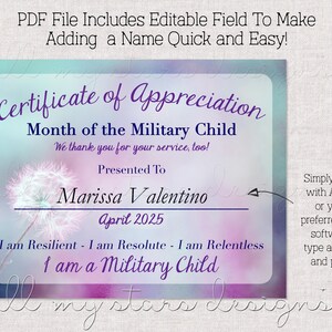 PRINTABLE Month of the Military Child 2025 Certificate of Appreciation ...