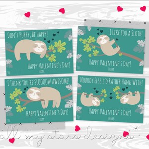 PRINTABLE Cute Sloth Valentine Cards - Set of 4 | Instant Download ...