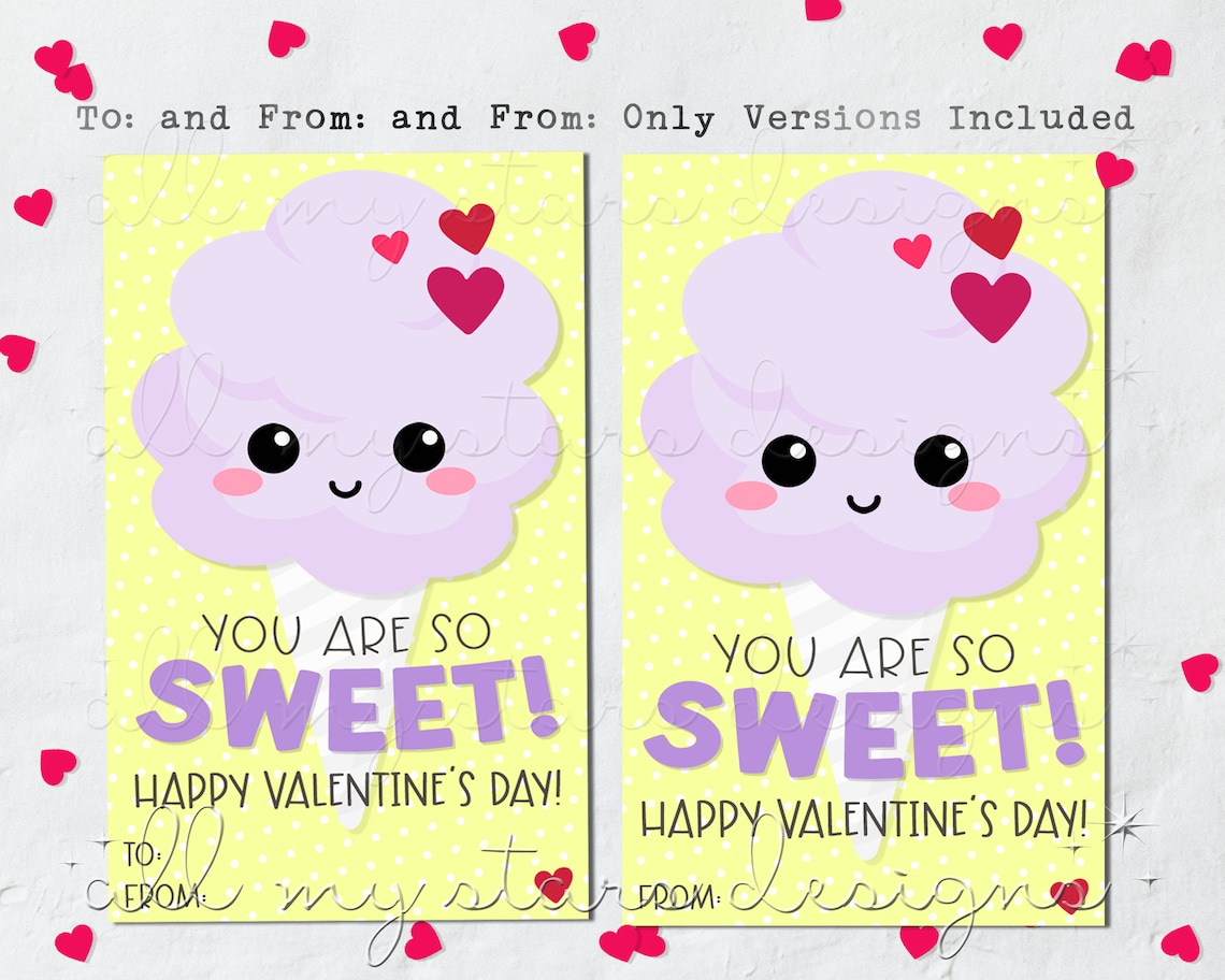 PRINTABLE Cute Cotton Candy Valentines Set of 4 You Are so | Etsy