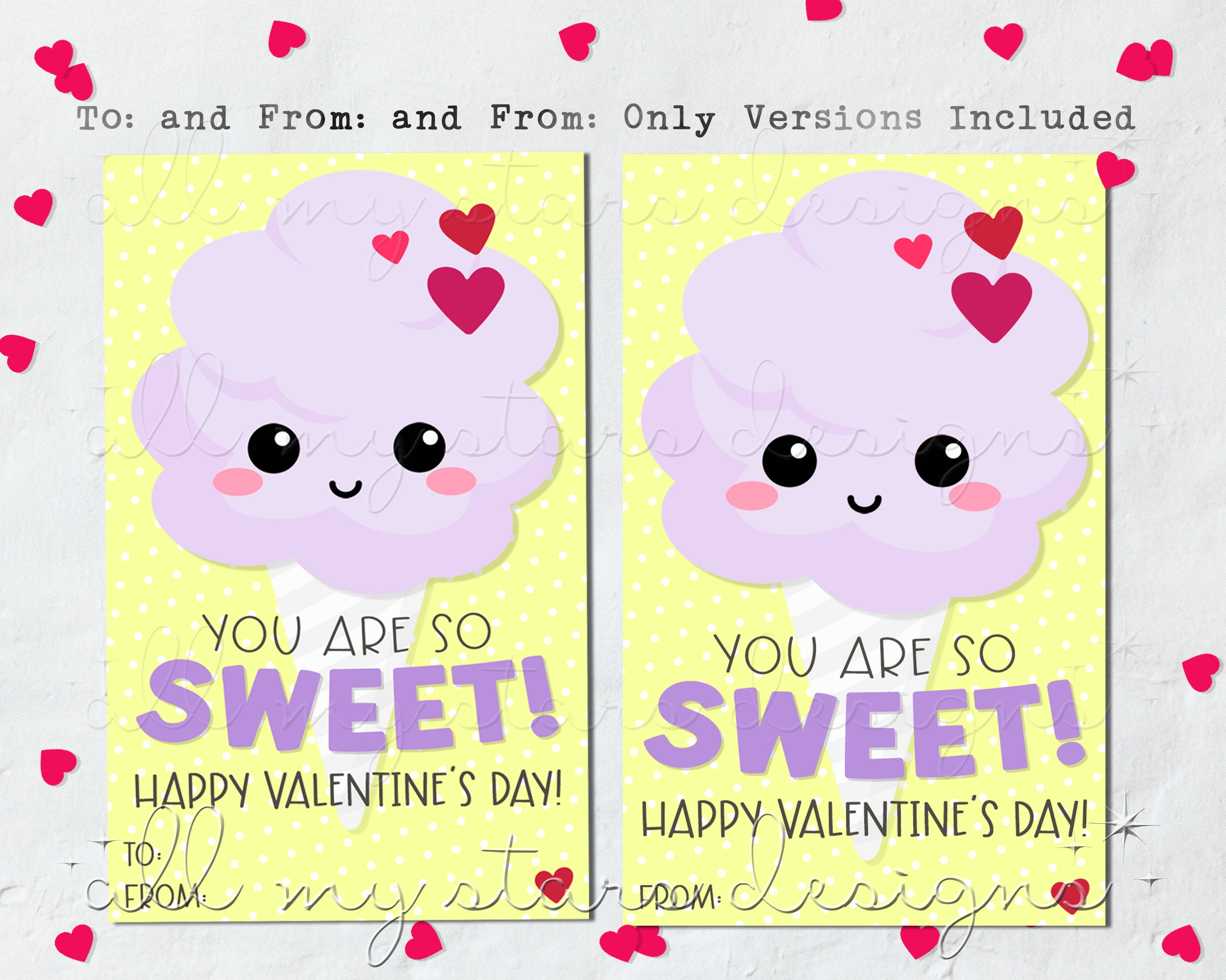 PRINTABLE Cute Cotton Candy Valentines Set of 4 You Are so - Etsy