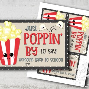 PRINTABLE Just POPPIN' BY to Say Welcome Back to School! Popcorn Tag | Instant Download ...