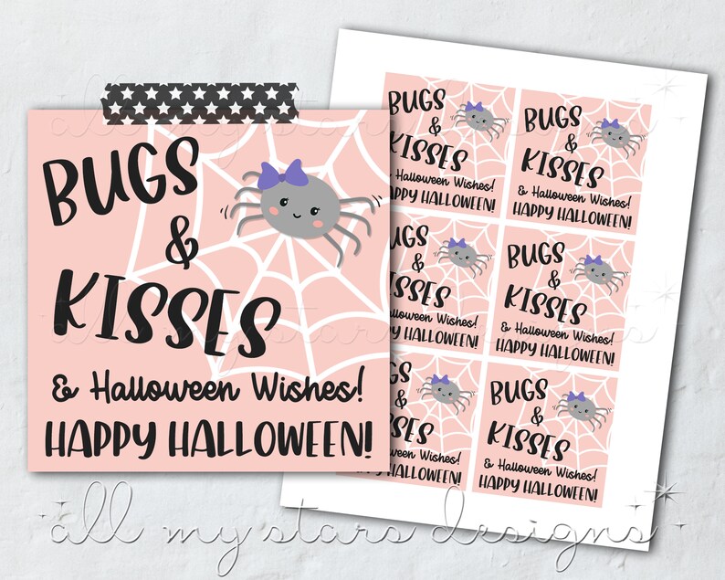 PRINTABLE Bugs & Kisses and Halloween Wishes Happy Halloween | Etsy
