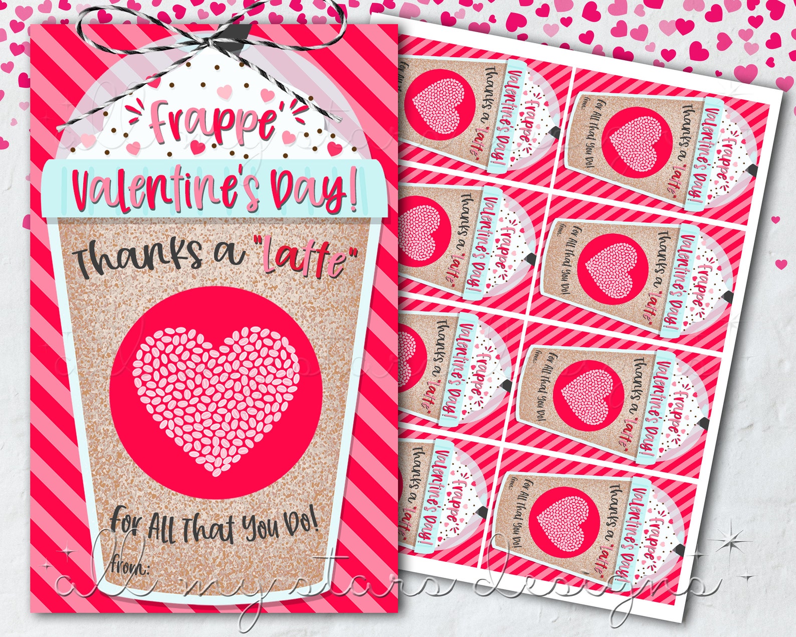 PRINTABLE Frappé Valentine's Day Thanks a LATTE for All - Etsy