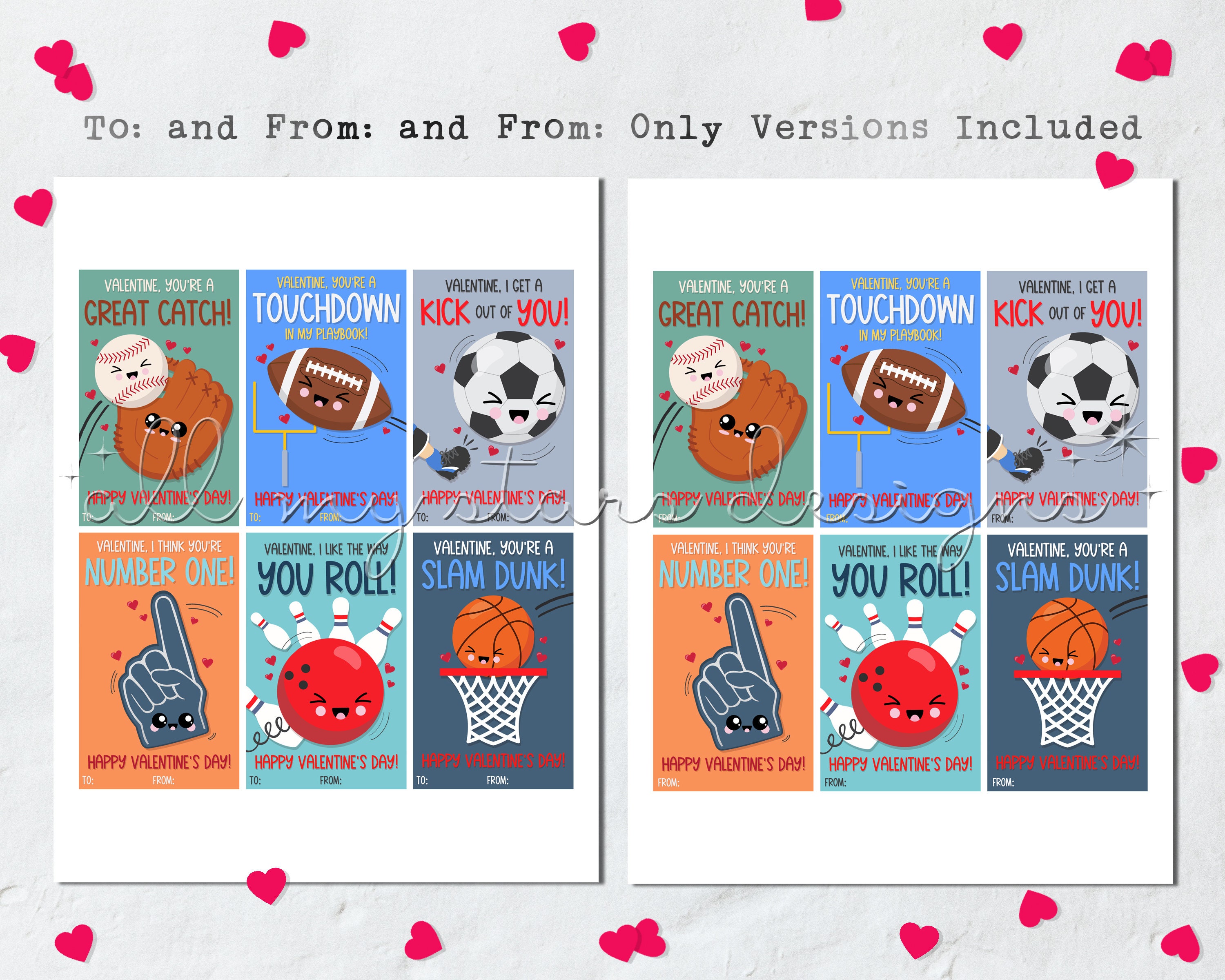 PRINTABLE Cute Sports Valentine Cards - Set of 6 Kid's Classroom ...