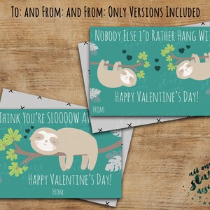 PRINTABLE Cute Sloth Valentine Cards Set of 4 Instant Download ...