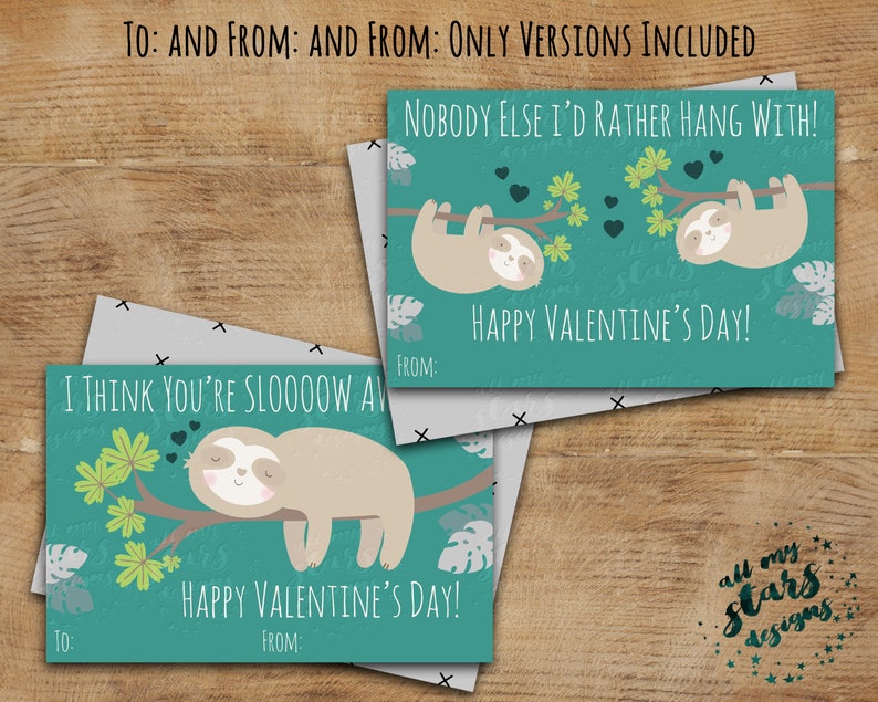 PRINTABLE Cute Sloth Valentine Cards Set of 4 Instant - Etsy