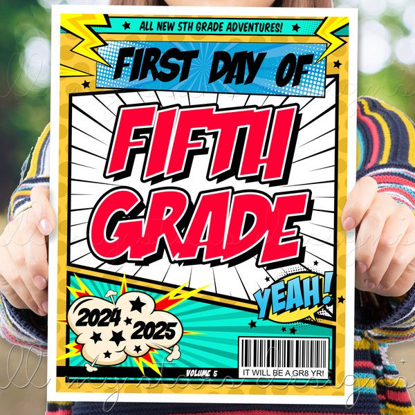 Printable First Day of Fifth Grade 2024 2025 Comic Style Photo - Etsy