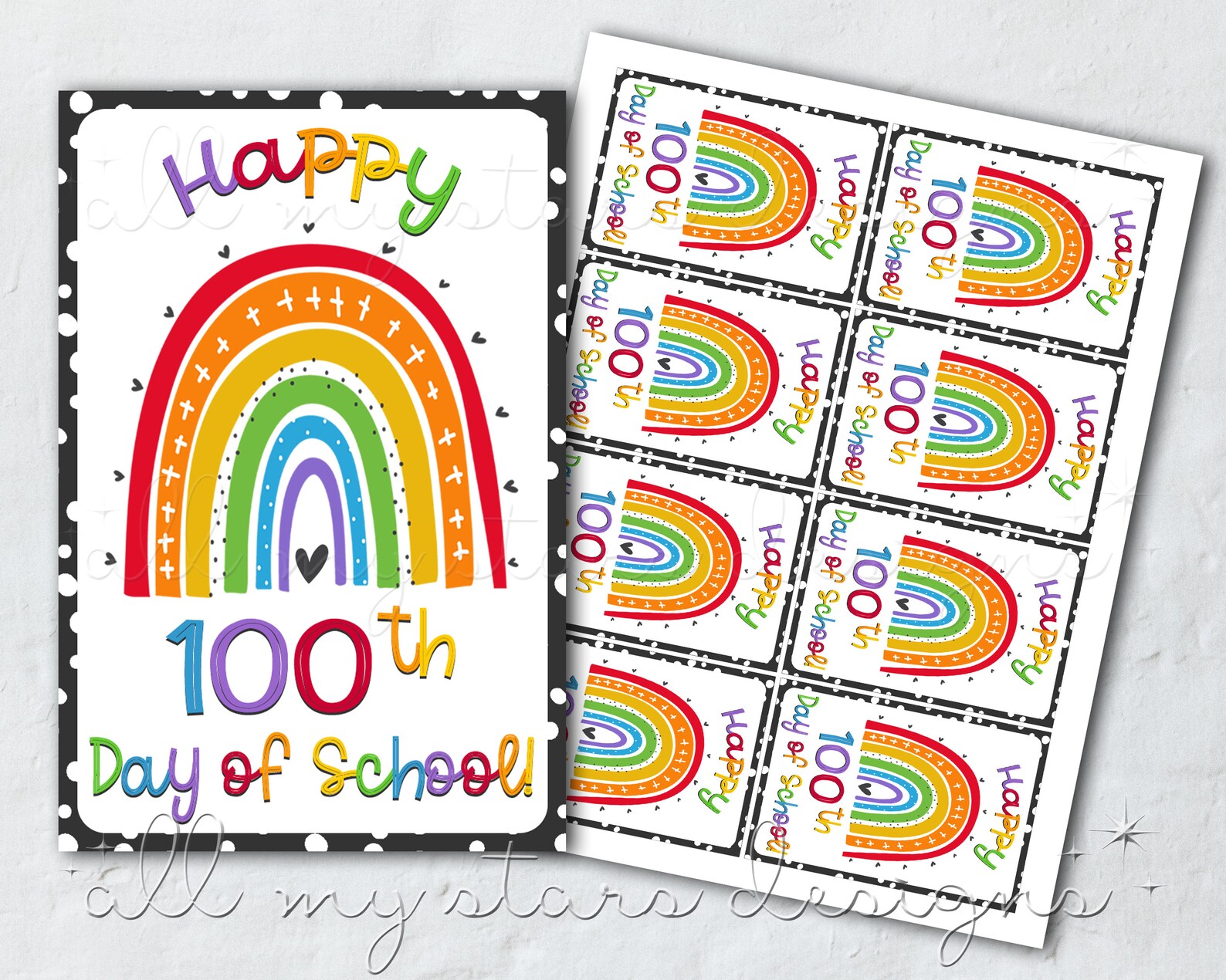 PRINTABLE Happy 100th Day of School Rainbow Tag Instant - Etsy