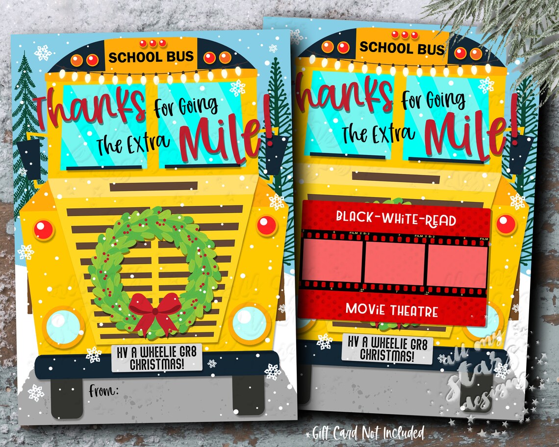 PRINTABLE Thanks for Going the Extra Mile Holiday School Bus - Etsy