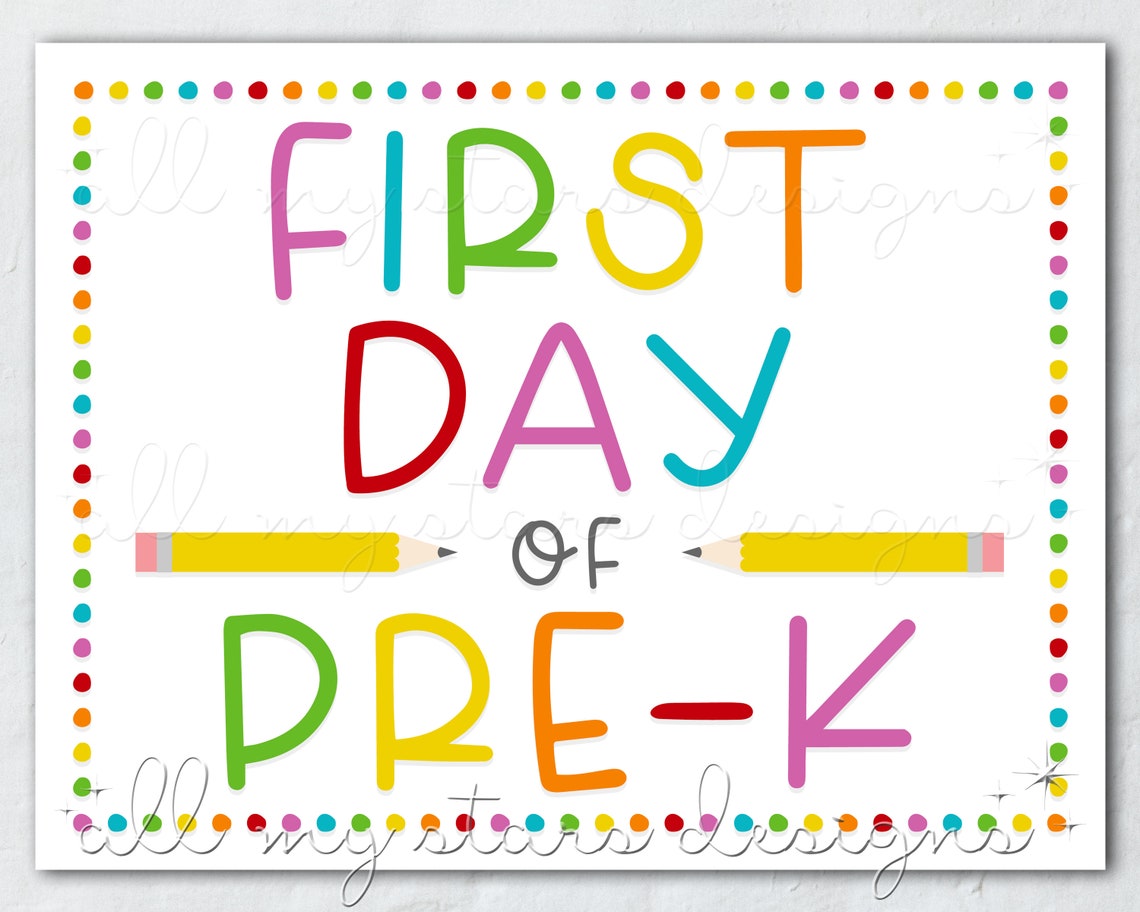 PRINTABLE First Day of Pre-k Sign | Instant Download | Colorful Back to ...
