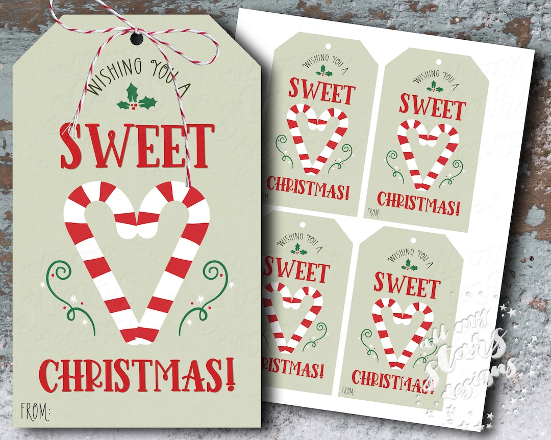 PRINTABLE Wishing You a SWEET Christmas Candy Cane Heart Tag - Etsy