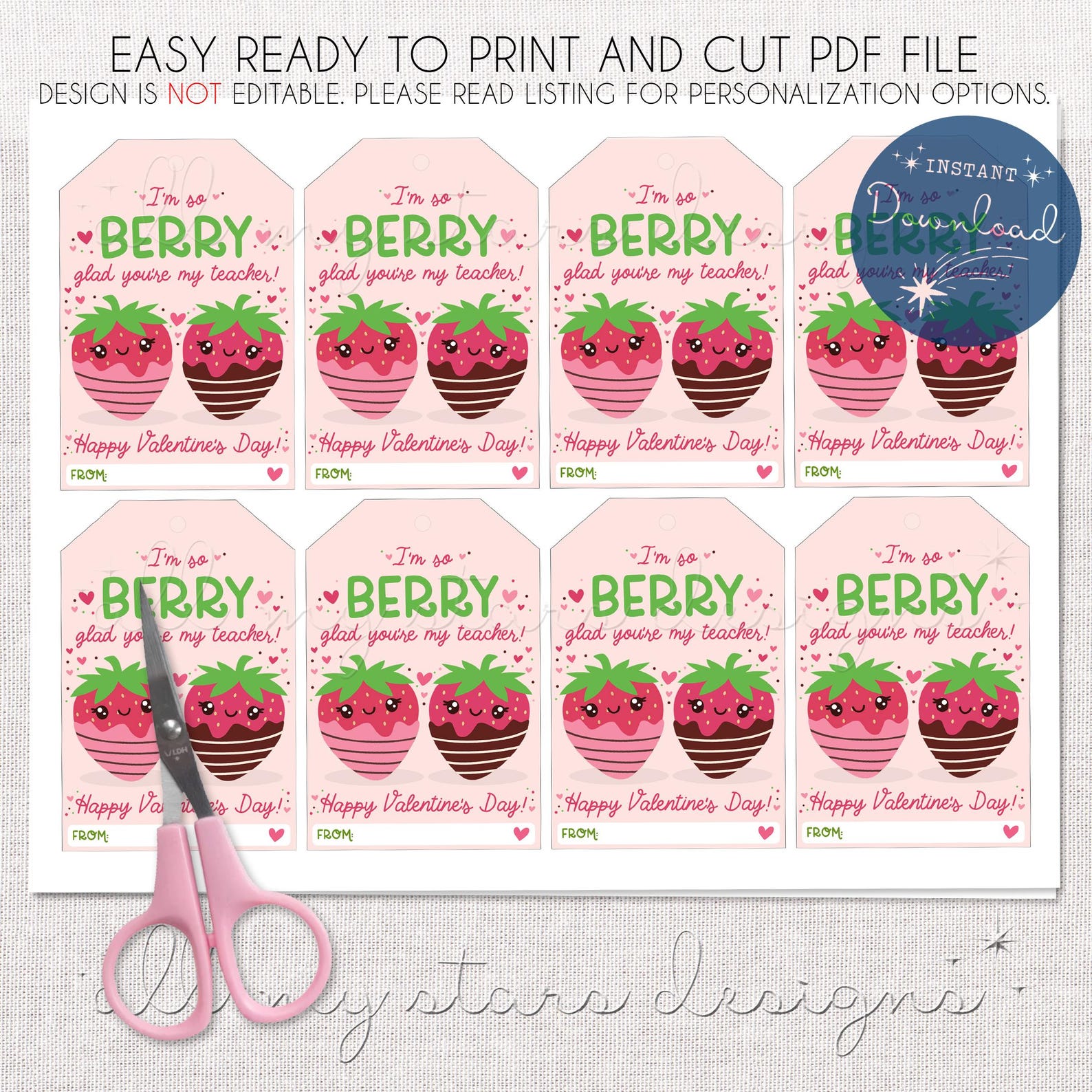 PRINTABLE I'm so BERRY Glad You're My Teacher! Happy Valentine's Day ...