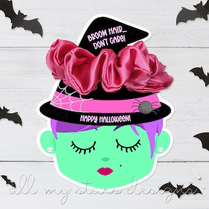 PRINTABLE Witch Broom Hair, Don't Care! Scrunchie Holder Card | Instant ...