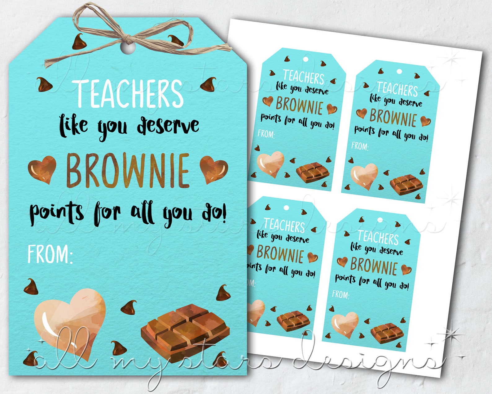 PRINTABLE Teachers Like You Deserve BROWNIE Points for All - Etsy