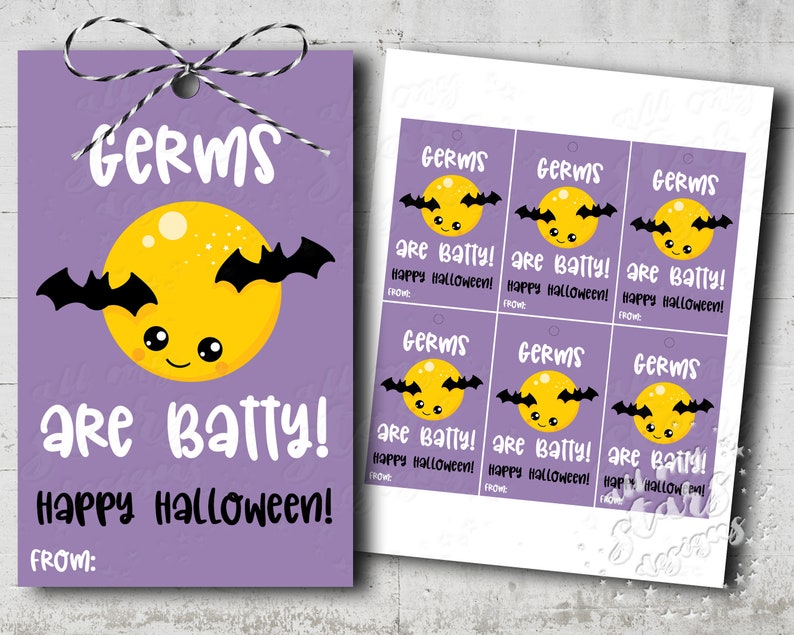 PRINTABLE Germs Are Batty Happy Halloween Tag Instant | Etsy