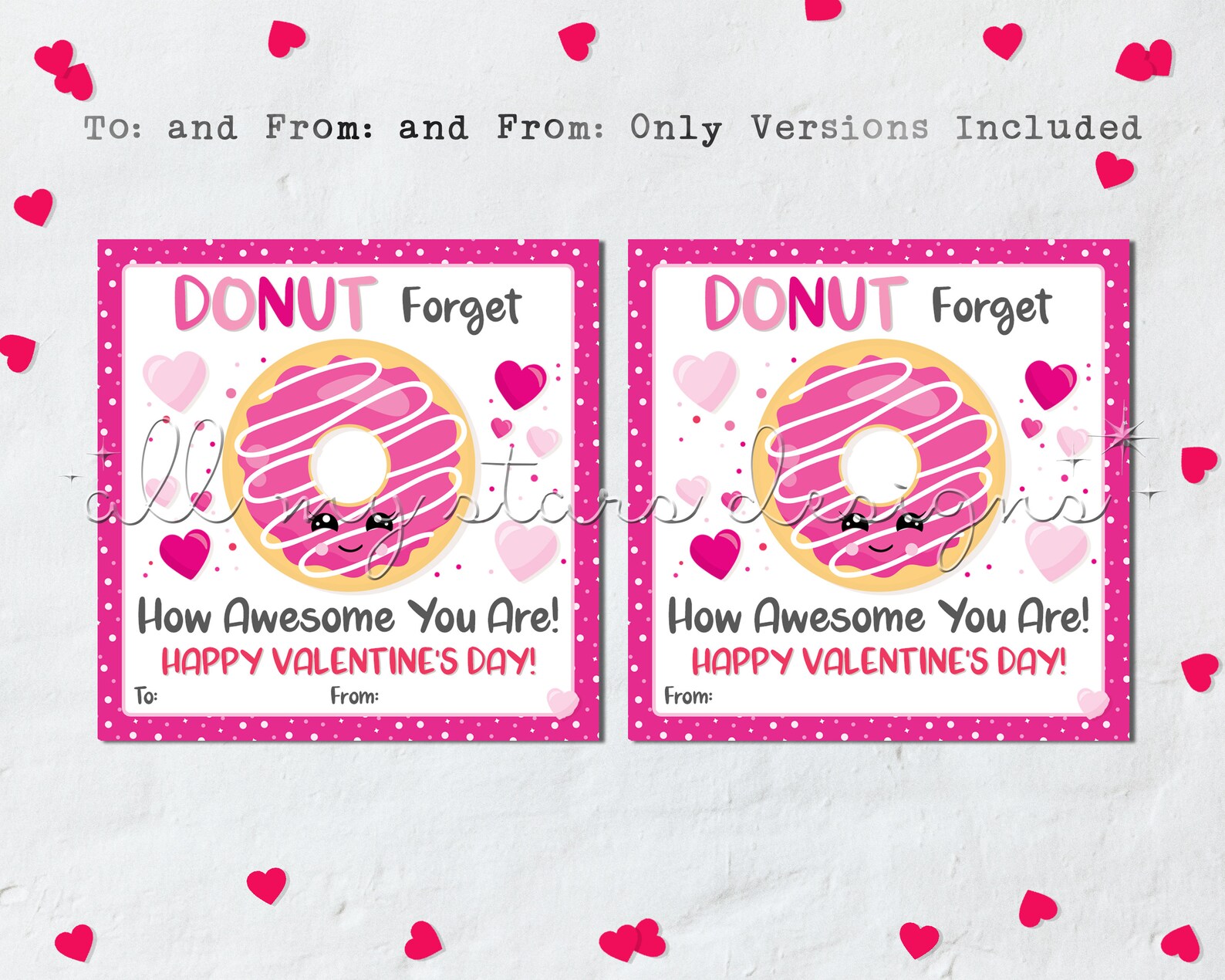 PRINTABLE Cute Donut Valentine Cards - Set of 4 | Instant Download ...