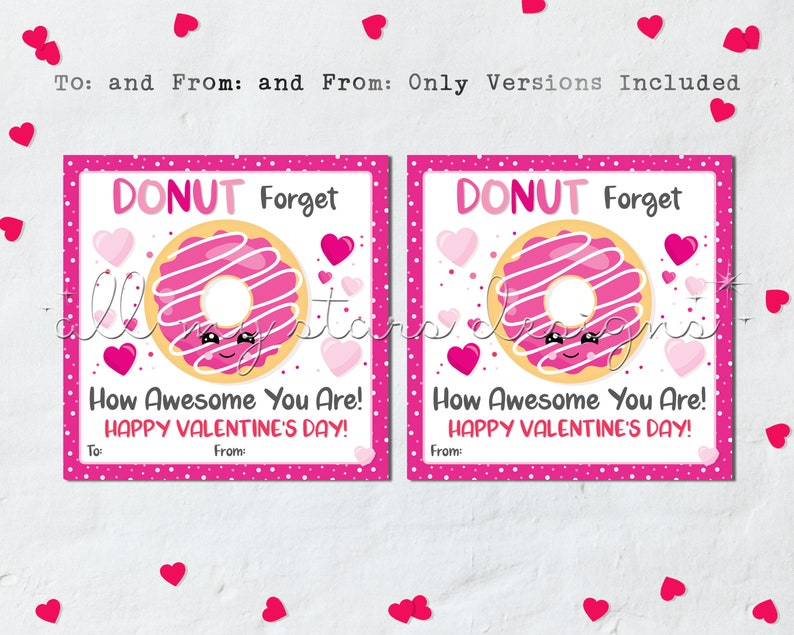 PRINTABLE Cute Donut Valentine Cards - Set of 4 | Instant Download ...