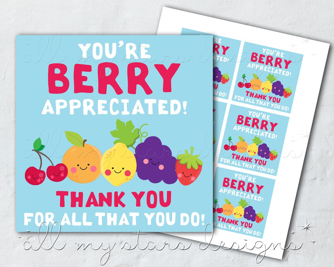 PRINTABLE You're BERRY Appreciated Thank You for All That - Etsy