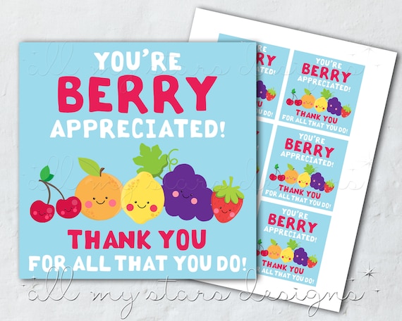 PRINTABLE You're BERRY Appreciated Thank You for All That - Etsy