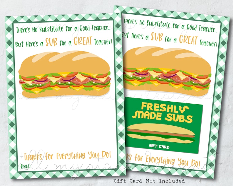 PRINTABLE Here's a SUB for a GREAT Teacher Thanks for - Etsy