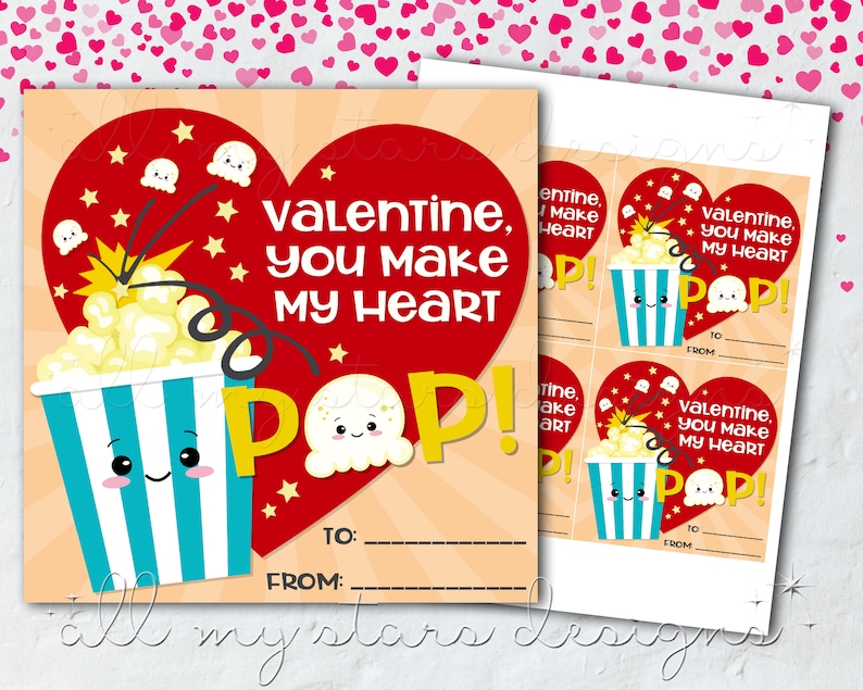 PRINTABLE Valentine You Make My Heart POP Popcorn Tag - Etsy
