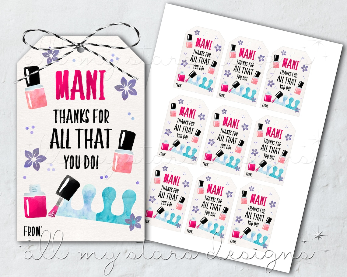 PRINTABLE MANI Thanks for All That You Do! Nail Polish Tag | Instant ...