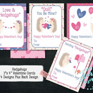 PRINTABLE Hedgehog Valentine Cards Set of 4 Cute Hedgehog Classroom ...