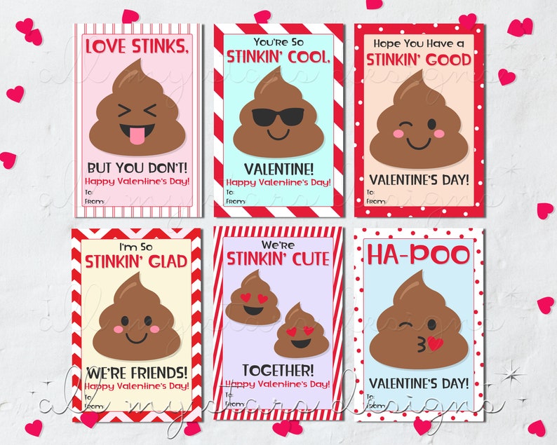 PRINTABLE Cute Poop Emoji Valentine Cards Set of 6 - Etsy