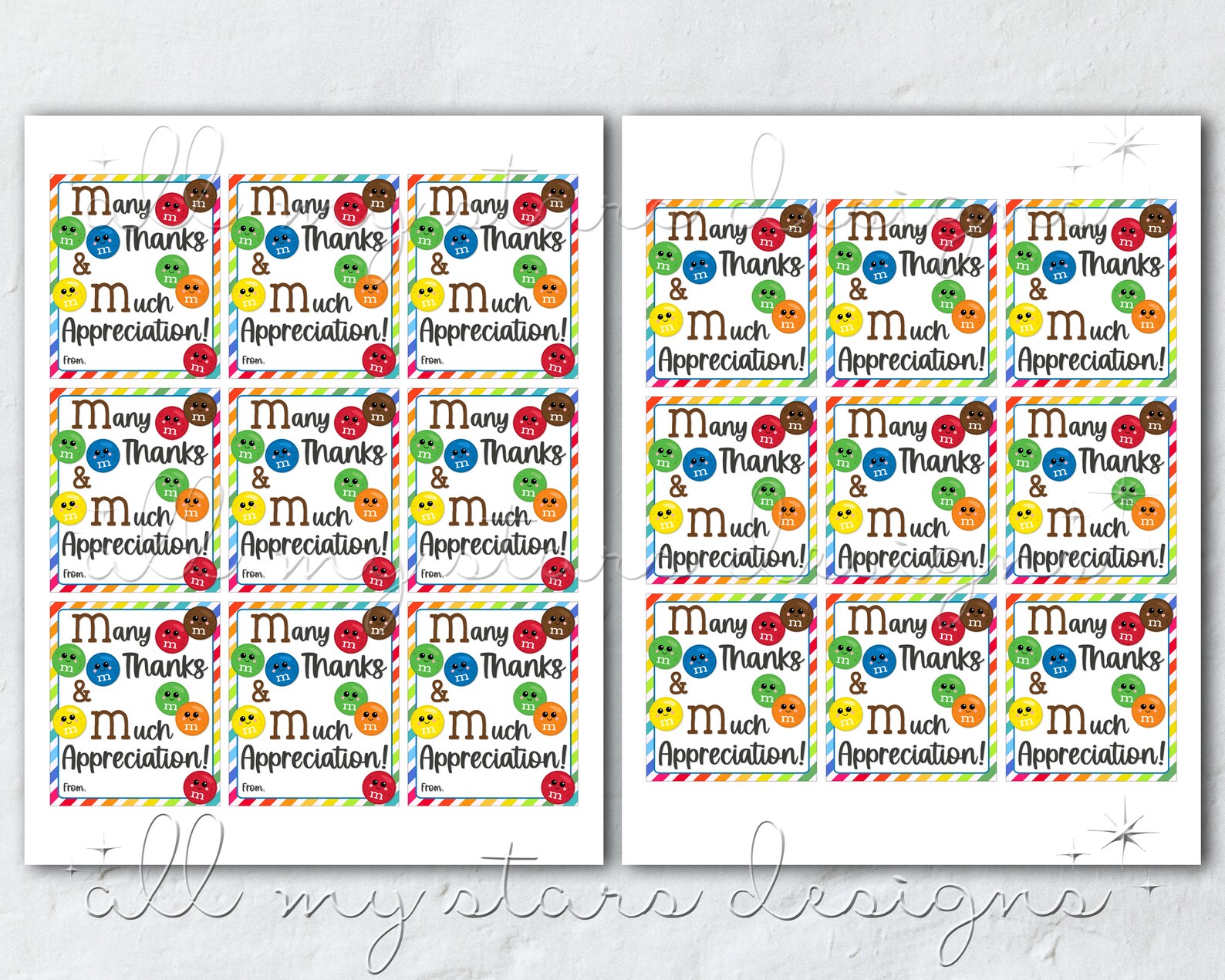 PRINTABLE Many Thanks and Much Appreciation M&M Tag Instant - Etsy