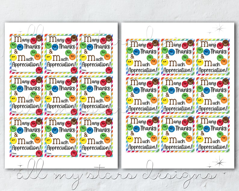 PRINTABLE Many Thanks and Much Appreciation M&M Tag Instant - Etsy Canada