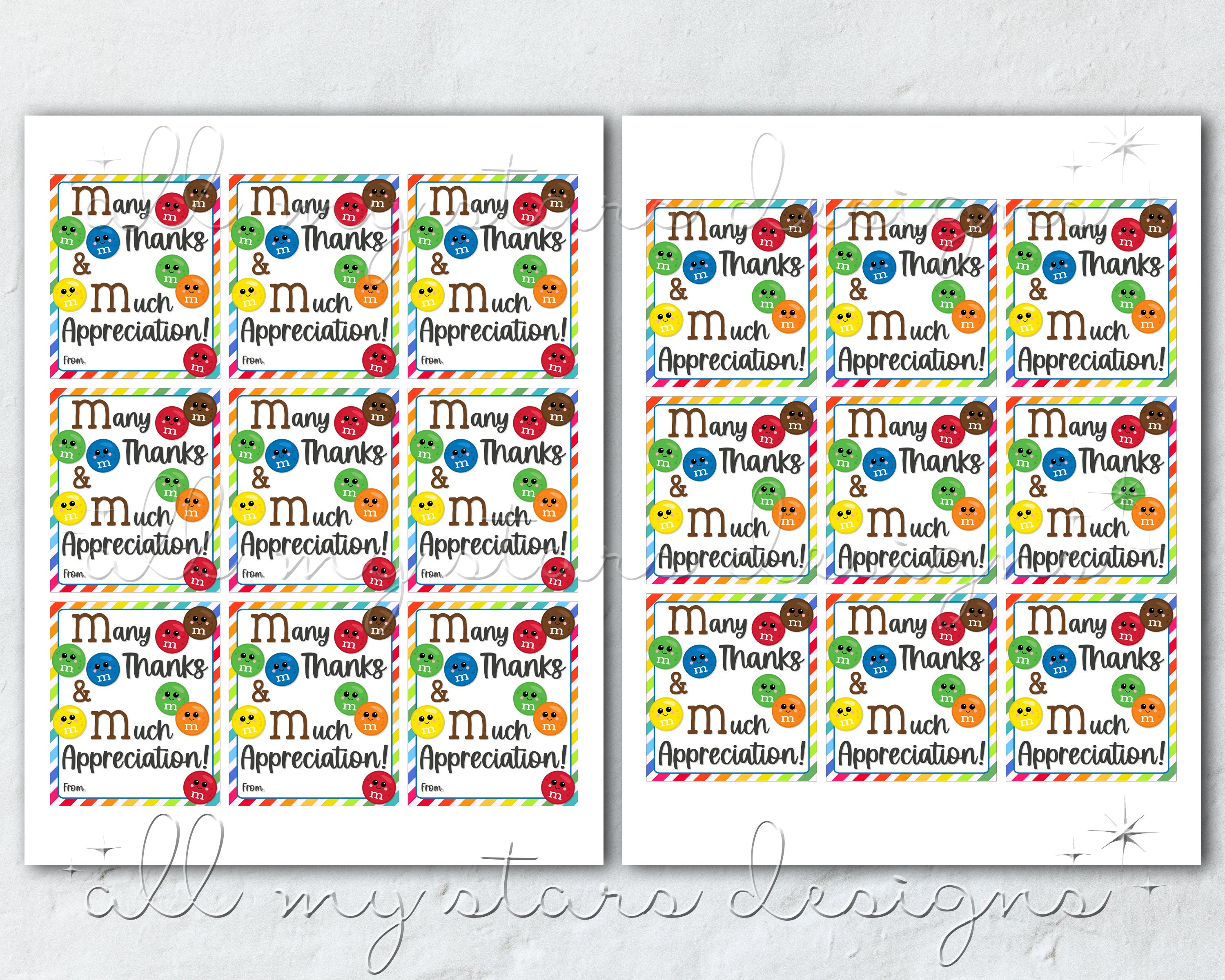 PRINTABLE Many Thanks and Much Appreciation M&M Tag Instant - Etsy Canada