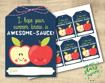 Apple Printable Tags You Are Awesomesauce Instant Download - Etsy