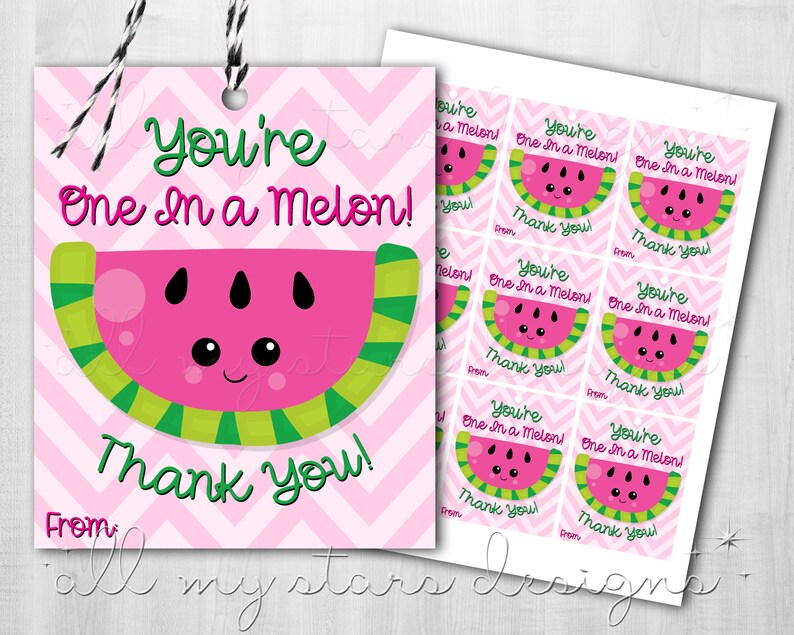 PRINTABLE You're One in a MELON Thank You Watermelon - Etsy