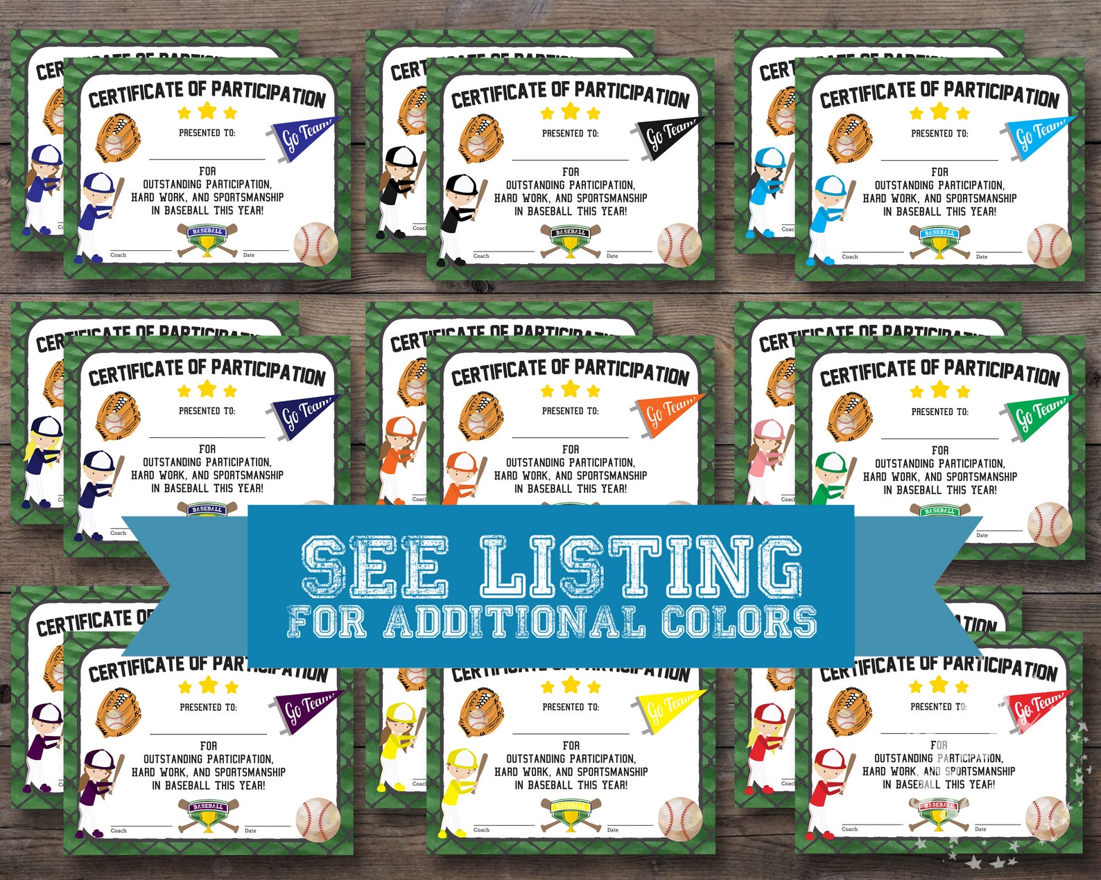 Printable Baseball Participation Certificate Sports Award | Etsy