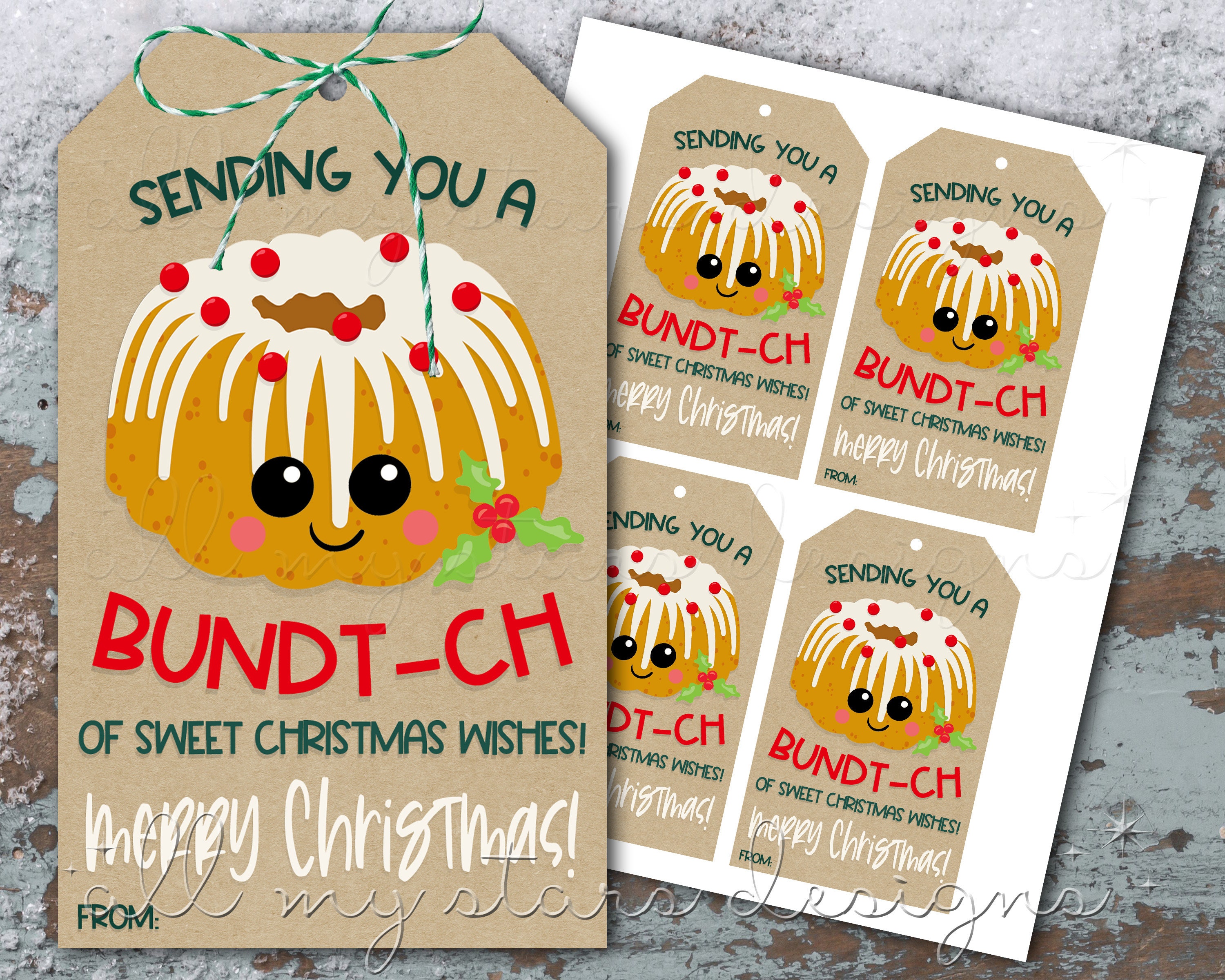 PRINTABLE Wishing You a BUNDT-CH of Sweet Christmas Wishes! Merry ...