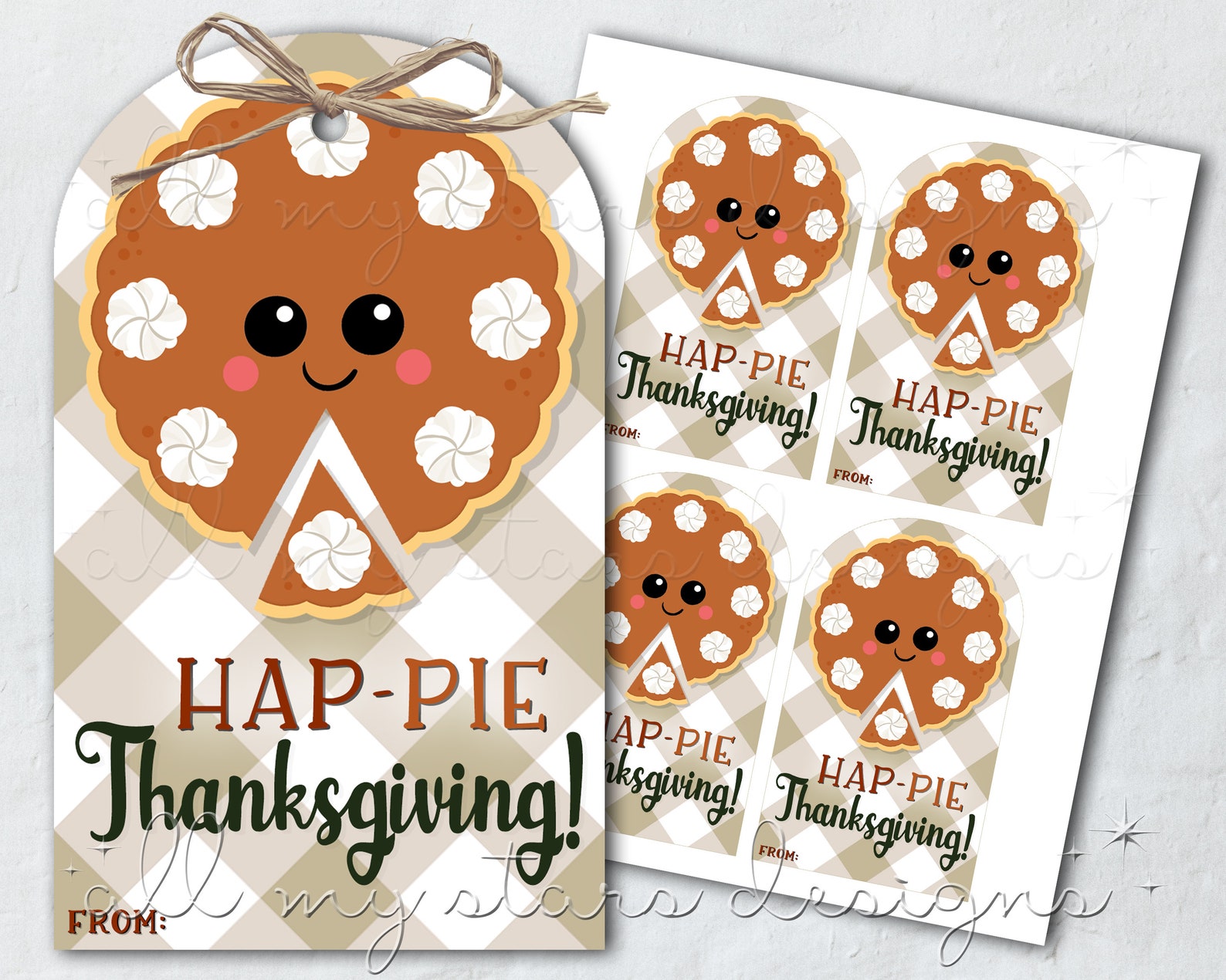 PRINTABLE Hap-pie Thanksgiving Pumpkin Pie Tag Instant - Etsy