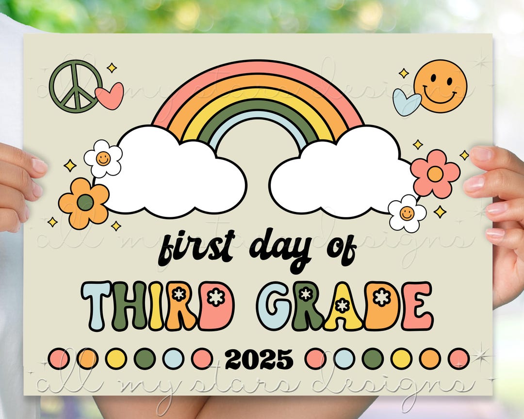 PRINTABLE First Day of Third Grade 2025 Retro Rainbow Sign | Instant ...