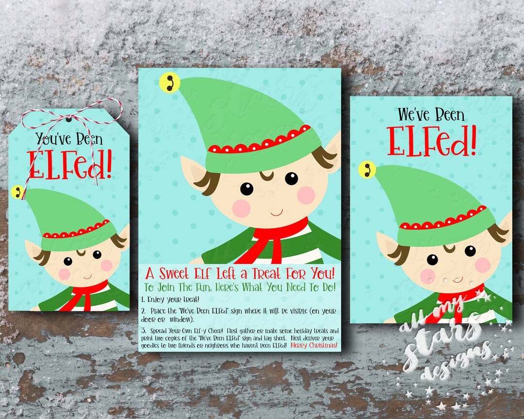 PRINTABLE You've Been Elfed! Cute Elf Tag and Sign Gift Set | Instant ...