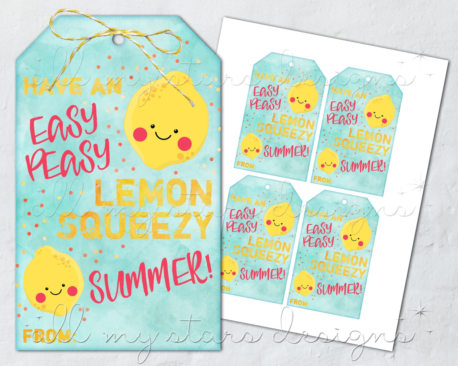 PRINTABLE Easy Peasy LEMON SQUEEZY Summer Tag Instant - Etsy
