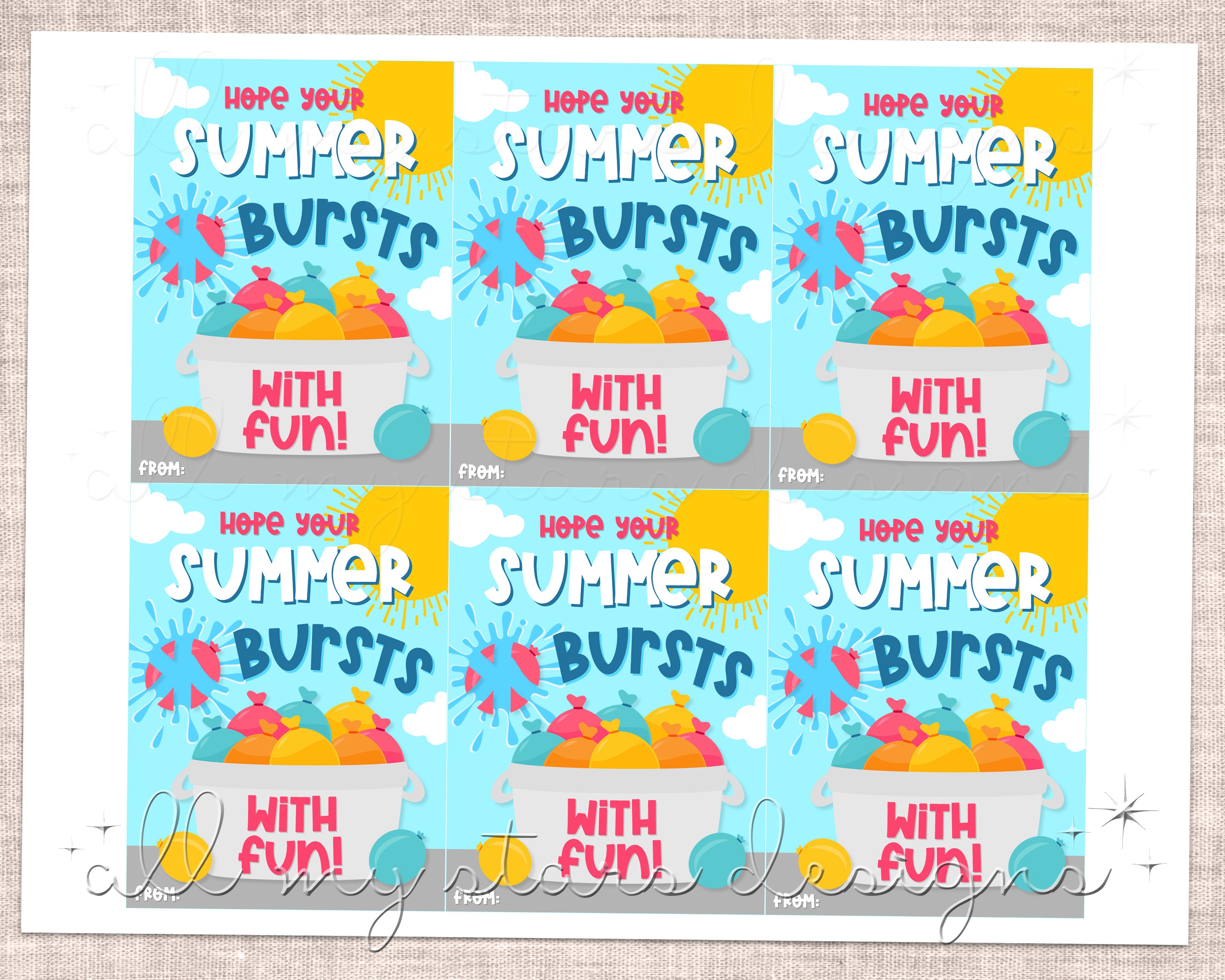 PRINTABLE Hope Your Summer BURSTS With Fun! Water Balloon Tag | Instant ...