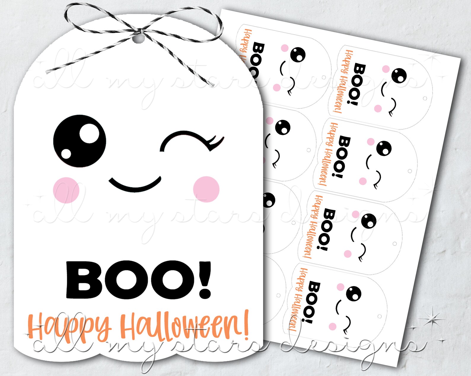 PRINTABLE BOO Happy Halloween Cute Ghost Gift Tag | Etsy