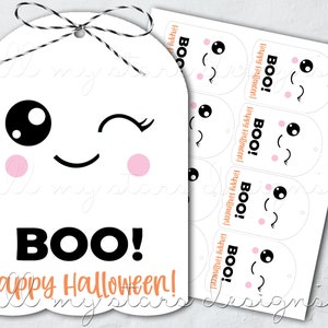 PRINTABLE BOO Happy Halloween Cute Ghost Gift Tag | Etsy