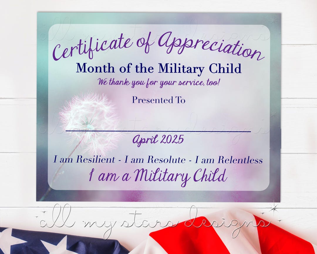 PRINTABLE Month of the Military Child 2025 Certificate of Appreciation ...
