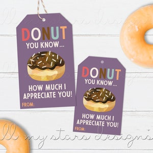 PRINTABLE DONUT You Know How Much I Appreciate You! Tag | Instant ...