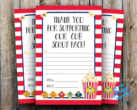 Cub Scout Popcorn Thank You Card 4x6 Thank You Tag | Etsy