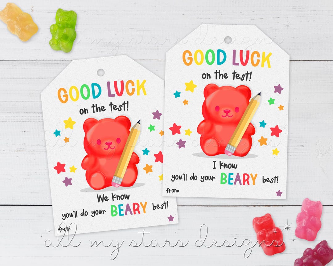 PRINTABLE Good Luck on the Test! I/we Know You'll Do Your BEARY Best ...