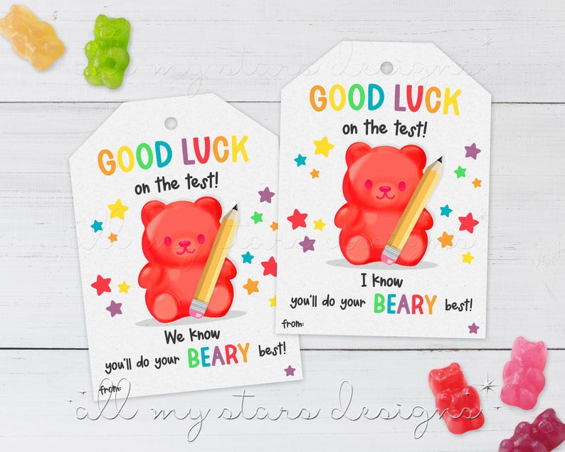 PRINTABLE Good Luck on the Test! I/we Know You'll Do Your BEARY Best ...
