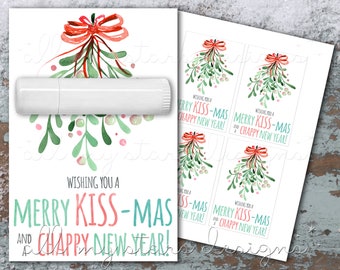 Christmas PRINTABLE 'merry Kissmas and Chappy New - Etsy