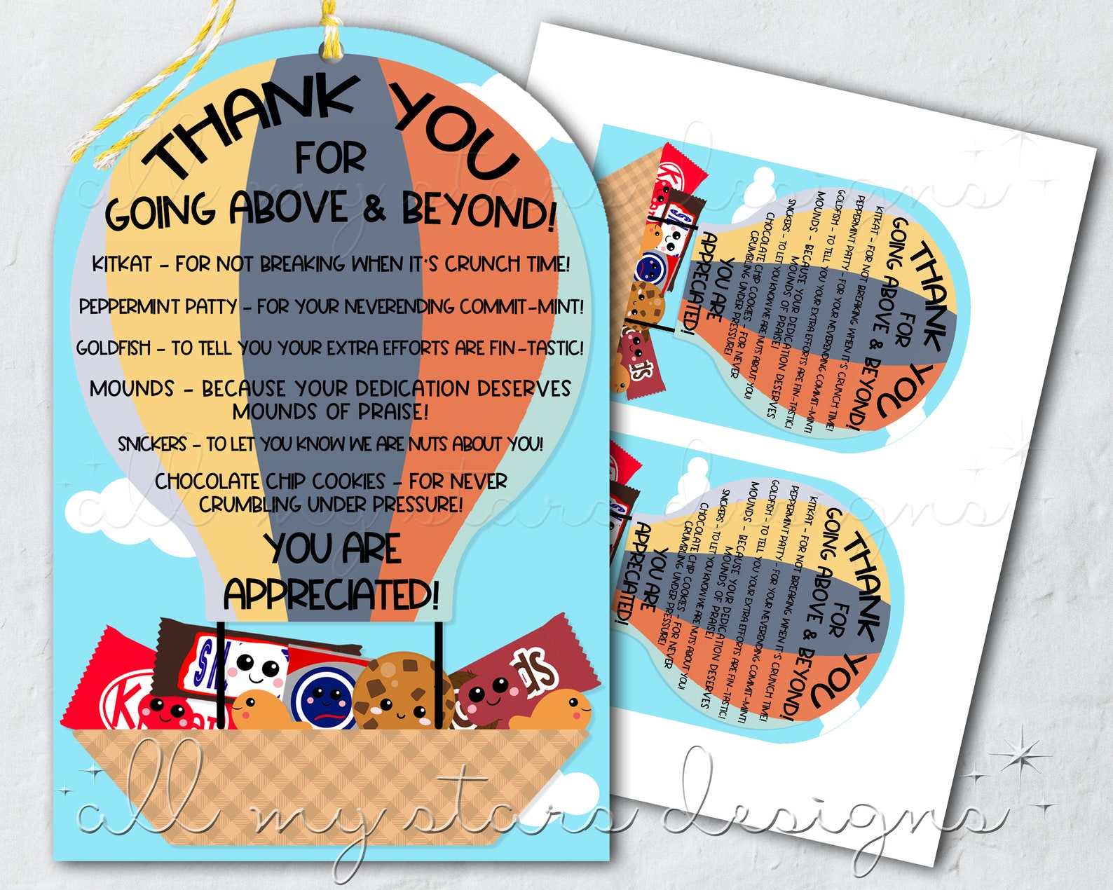 PRINTABLE Thank You for Going Above and Beyond! Snack Kit Tag | Instant ...